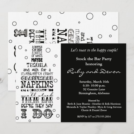 Stock the Bar Bottle Rhyme Party Invitation- Black Invitation | Zazzle