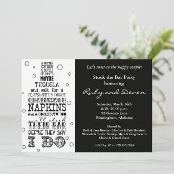 Stock the Bar Bottle Rhyme Party Invitation- Black Invitation | Zazzle