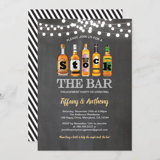 Stock the bar chalkboard engagement party invitation | Zazzle