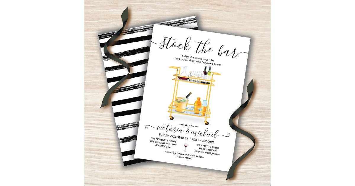 Stock the Bar Cocktail bar cart Engagement Party Invitation | Zazzle