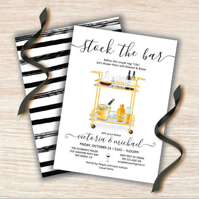 Stock the Bar Cocktail bar cart Engagement Party Invitation | Zazzle