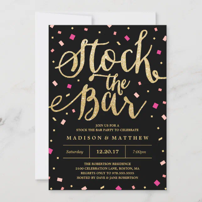 Stock the Bar Confetti Engagement Party Invitation | Zazzle