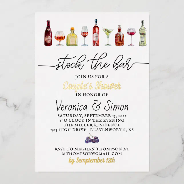 Stock the Bar Couple's Shower Invitation Foil Invitation | Zazzle