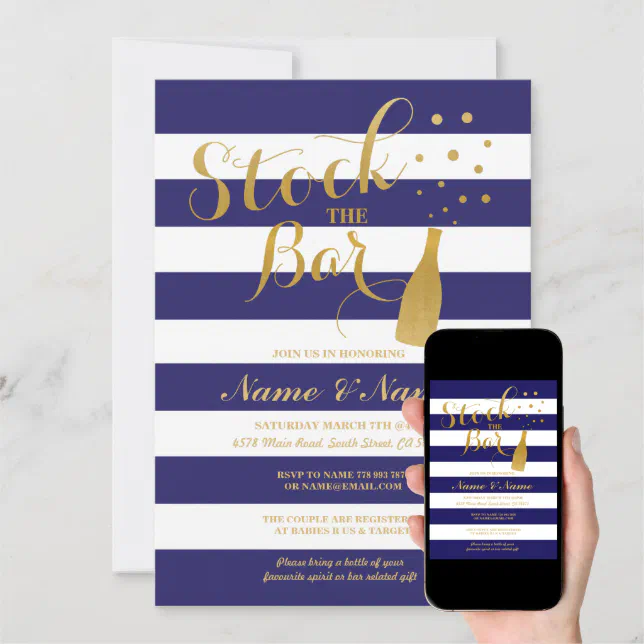 Stock The Bar Couples Shower Party Stripe Invite | Zazzle