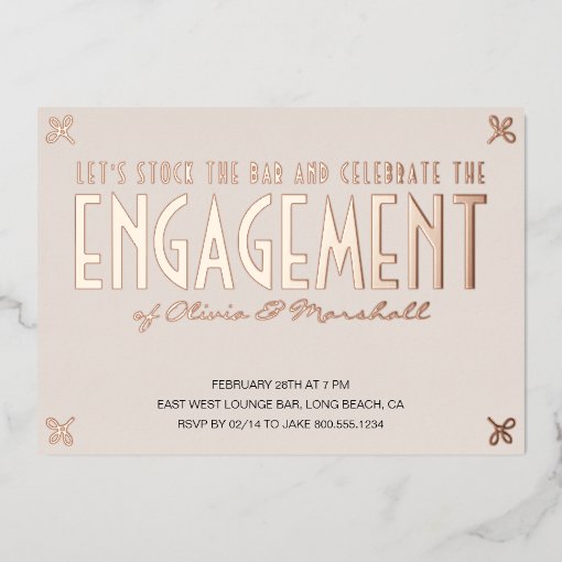 Stock the Bar Engagement Party Luxury Rose Gold Foil Invitation | Zazzle