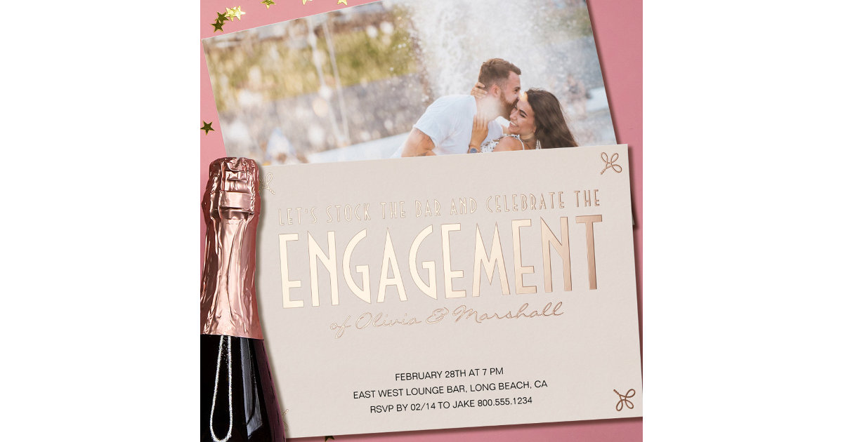 Stock the Bar Engagement Party Luxury Rose Gold Foil Invitation | Zazzle