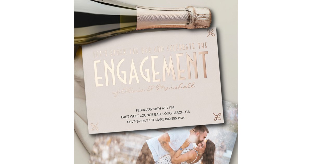 Stock the Bar Engagement Party Luxury Rose Gold Foil Invitation | Zazzle