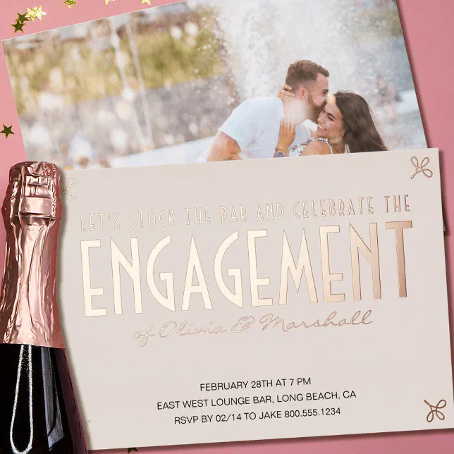 Stock the Bar Engagement Party Luxury Rose Gold Foil Invitation | Zazzle