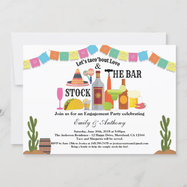 Stock the bar engagement party Taco Fiesta Invitation | Zazzle