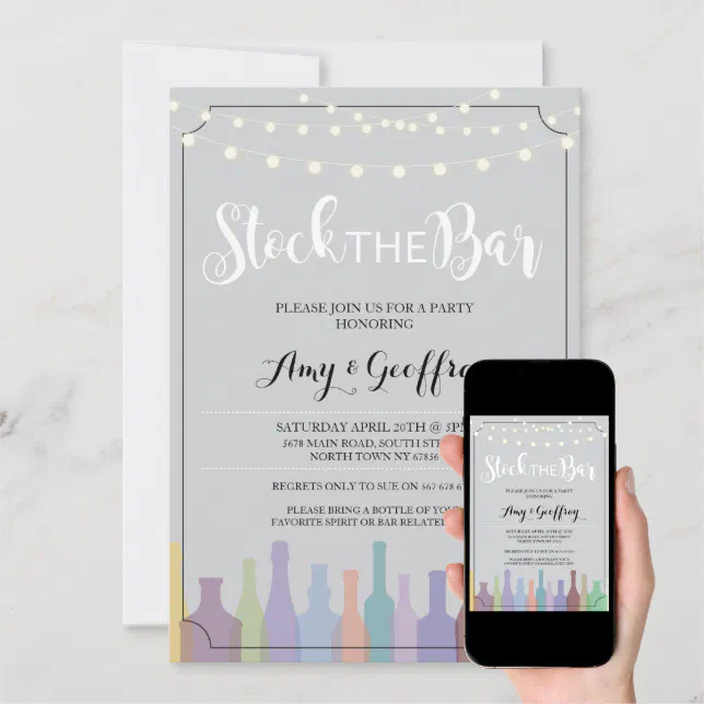 Stock The Bar Gray Party Engagement Couples Invite | Zazzle