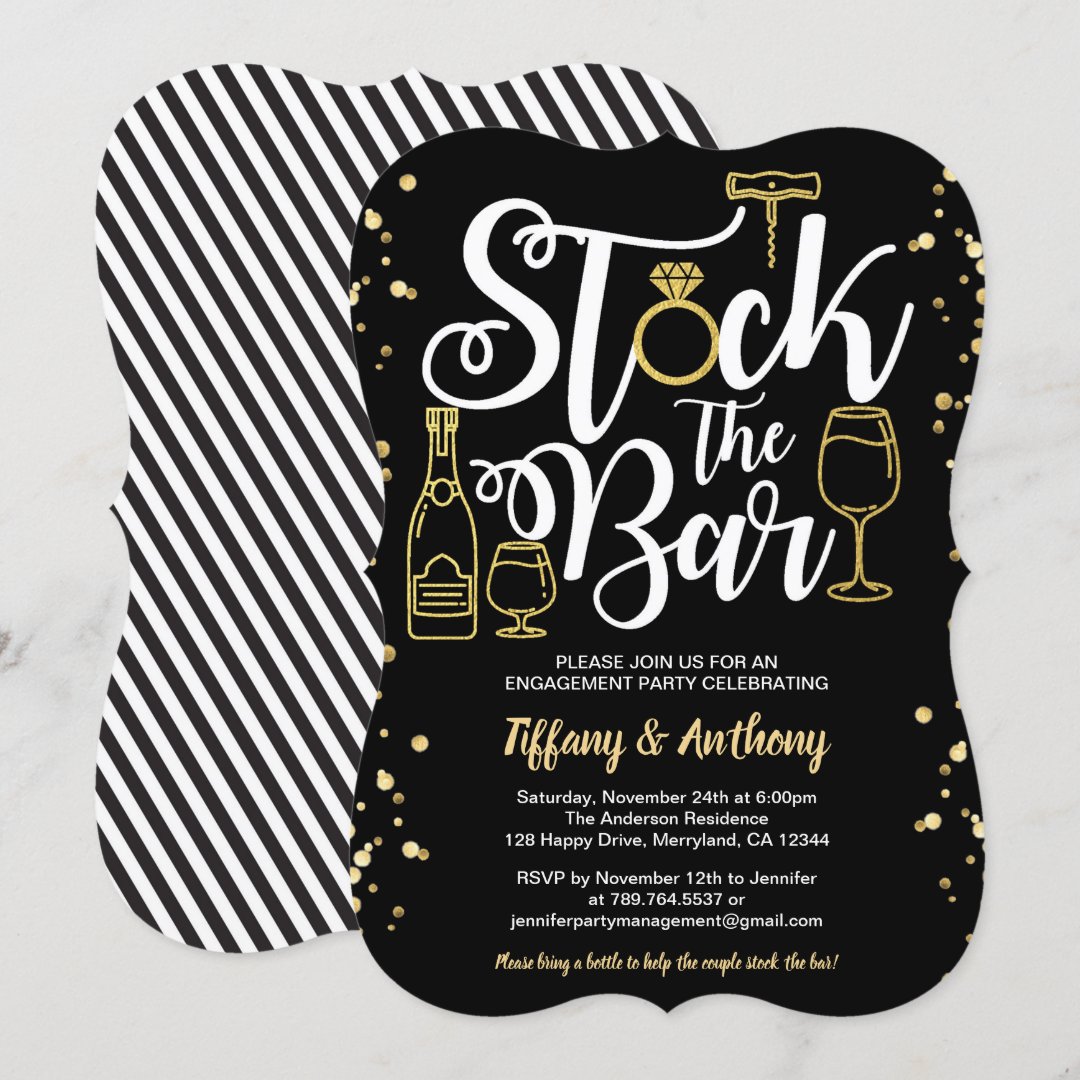 Stock the bar invitation engagement party gold | Zazzle