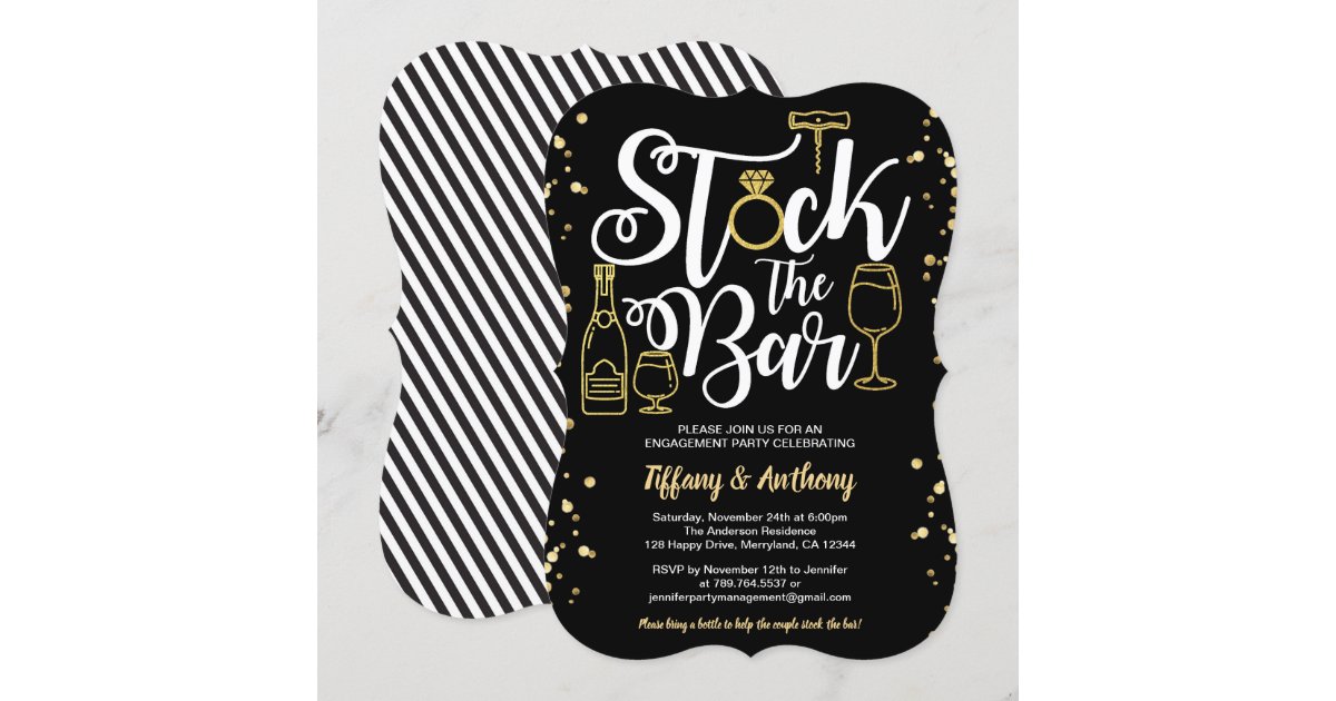 Stock the bar invitation engagement party gold | Zazzle