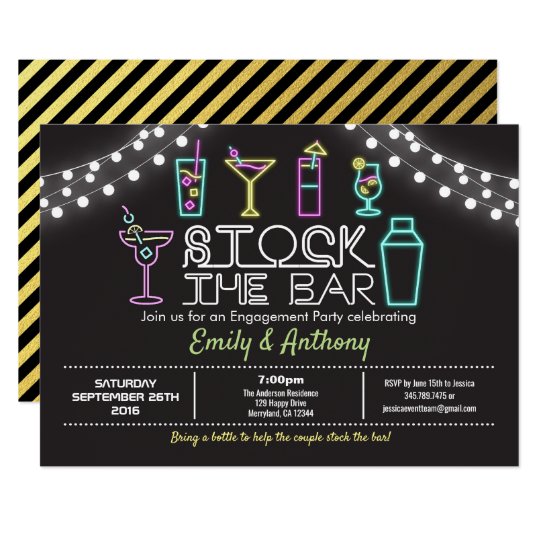 Stock the bar invitation neon engagement party | Zazzle.com