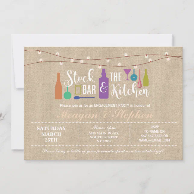 Stock The Bar & Kitchen Engagement Couples ≈ Invitation | Zazzle