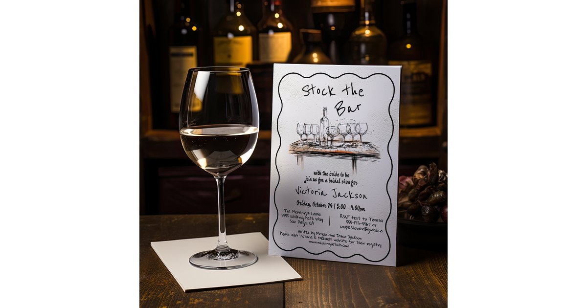 Stock the Bar line art Bridal Couples Shower Invitation | Zazzle