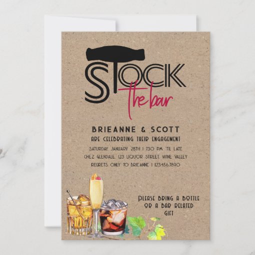 Stock the Bar Rustic Champagne Liquor Engagement Invitation | Zazzle