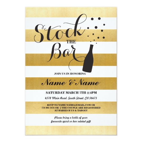 Stock The Bar Stripe Gold Engagement Party Invite | Zazzle.com