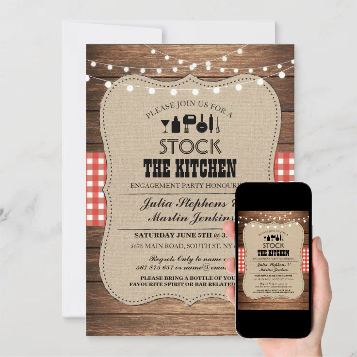 Stock The Kitchen Bar Party Engagement Invitation | Zazzle