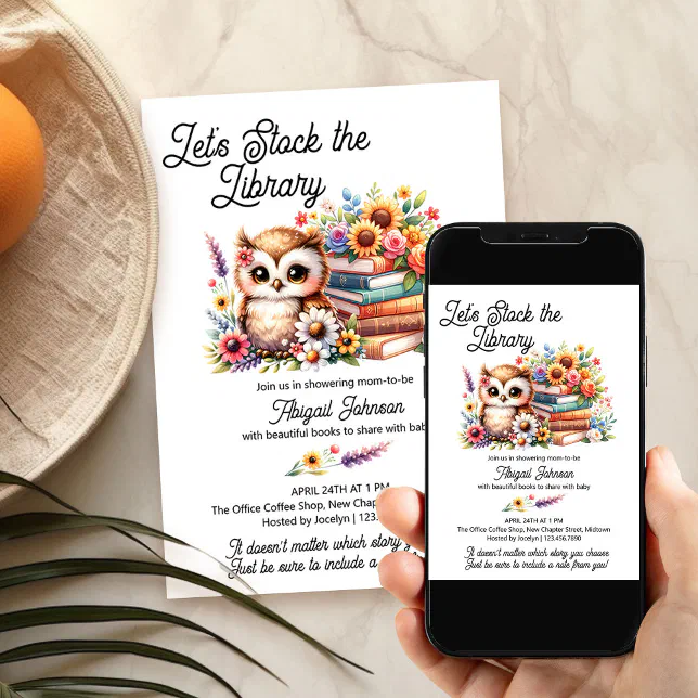 Stock the Library Baby Shower Wise Owl Floral Book Invitation | Zazzle