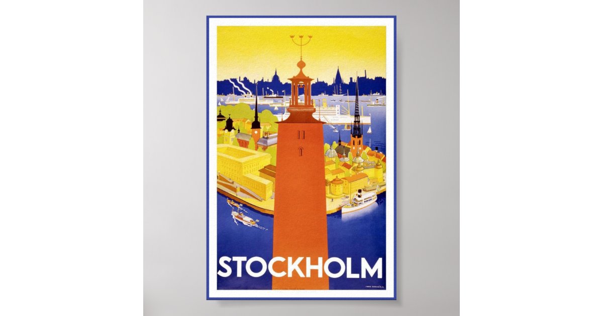Stockholm Sweden Swedish Vintage Travel Poster | Zazzle
