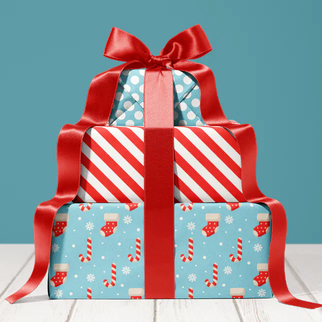 Stocking Candy Cane Pattern Cute Holiday Christmas Wrapping Paper ...