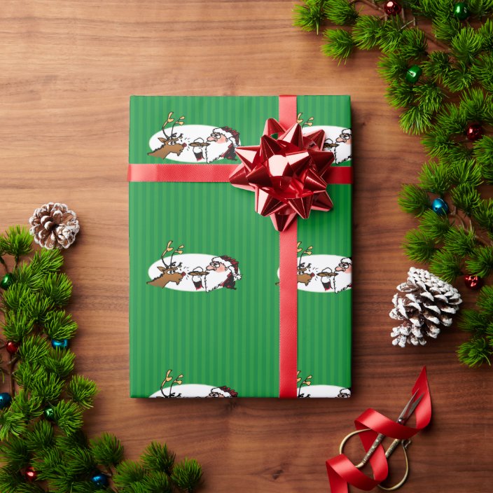 Stogie Santa and Reindeer Green Wrapping Paper | Zazzle.com