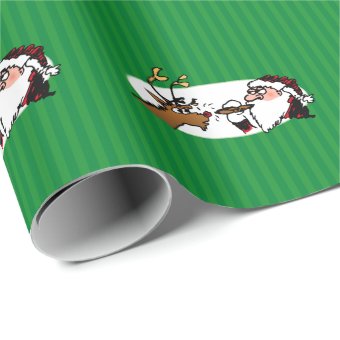 Stogie Santa and Reindeer Green Wrapping Paper | Zazzle