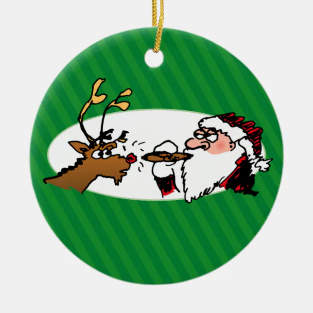 Stogie Smoking Santa Funny Green Holiday Ornament | Zazzle