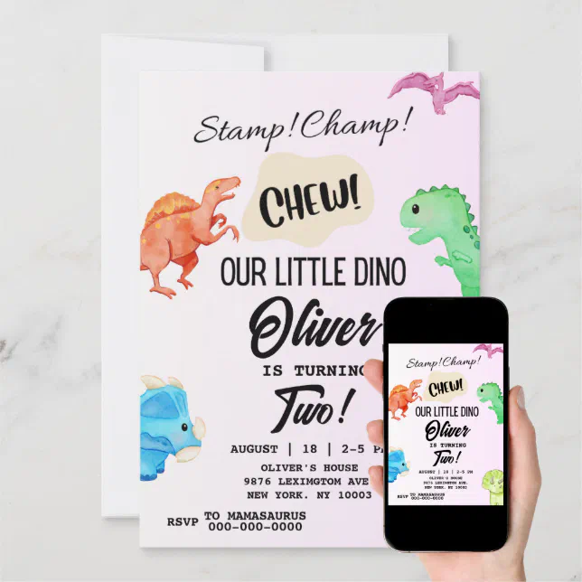 STOMP CHOMP AND CHEW Dinosaur Birthday Invitation | Zazzle