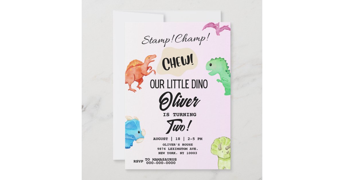 STOMP CHOMP AND CHEW Dinosaur Birthday Invitation | Zazzle
