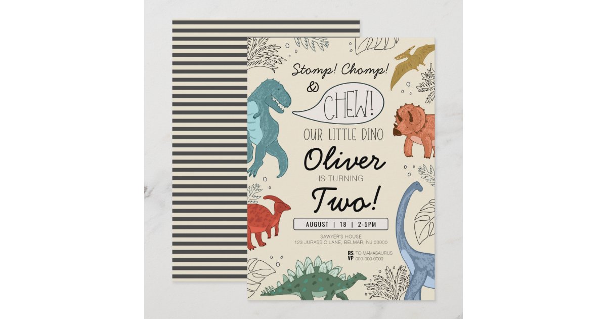 STOMP CHOMP AND CHEW Dinosaur Birthday Invitation | Zazzle