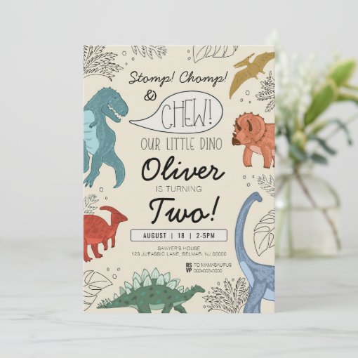 STOMP CHOMP AND CHEW Dinosaur Birthday Invitation | Zazzle