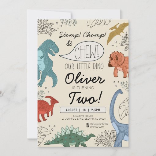 STOMP CHOMP AND CHEW Dinosaur Birthday Invitation | Zazzle