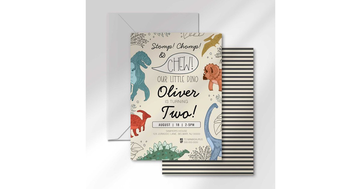 STOMP CHOMP AND CHEW Dinosaur Birthday Invitation | Zazzle