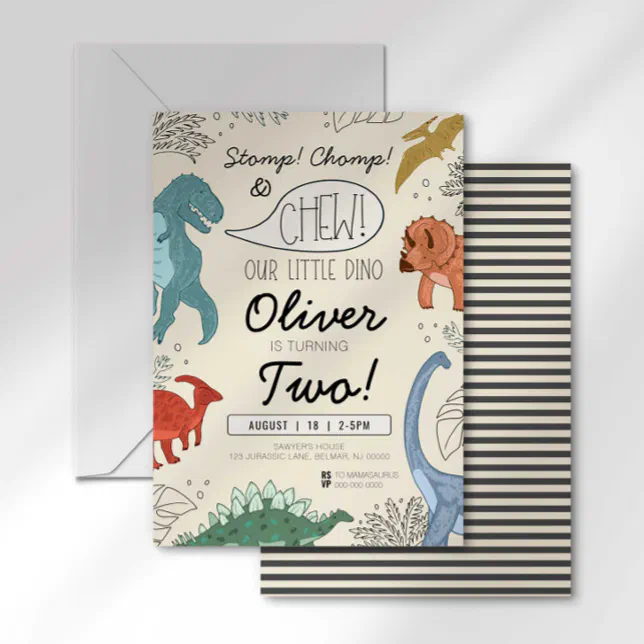 STOMP CHOMP AND CHEW Dinosaur Birthday Invitation | Zazzle