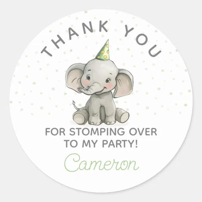 Stomp on Over, Cute Elephant kids birthday Classic Round Sticker | Zazzle