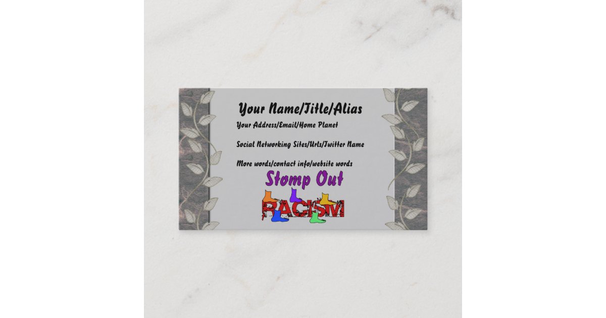 Stomp Out Racism Business Card | Zazzle
