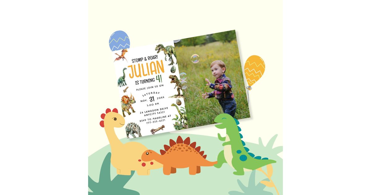 Stomp Roar Dinosaur Baby Shower Invitation | Zazzle