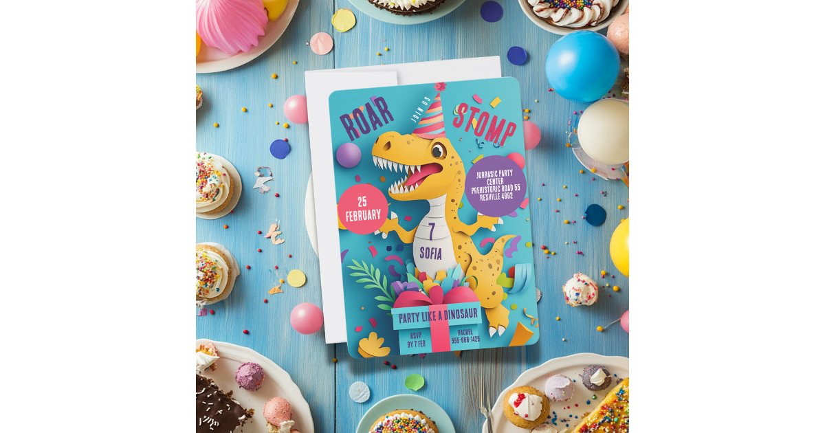 Stomp Roar Dinosaur Girl Birthday Party Invitation | Zazzle