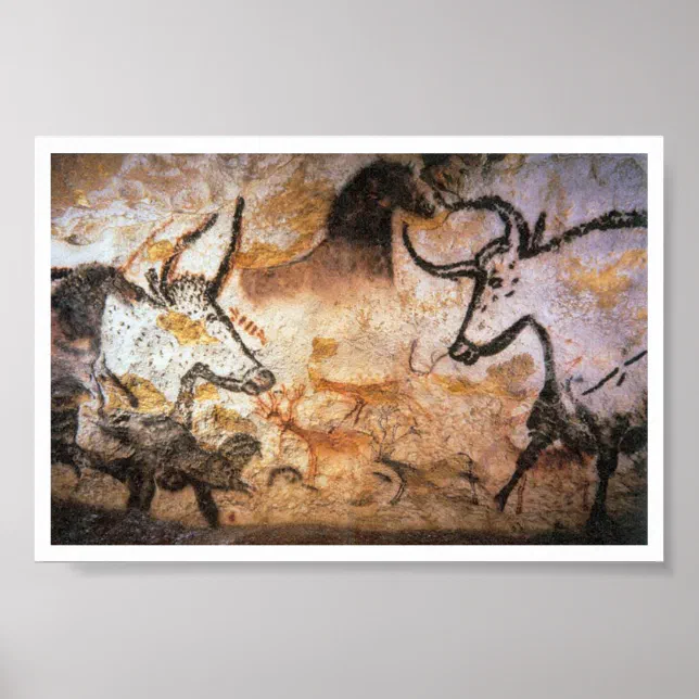 Stone Age Lascaux Bulls Buffalo Art Poster | Zazzle