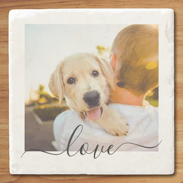 Stone Coaster Photo Template Love Text | Zazzle