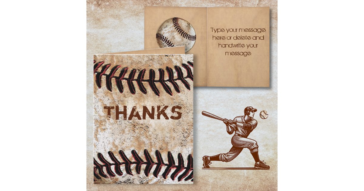 Stone Like Vintage Baseball Thank You Themed Cards | Zazzle