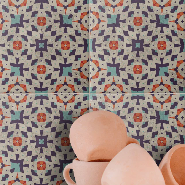 Stone-Look Complex Geometric Mosaic Pattern Ceramic Tile | Zazzle