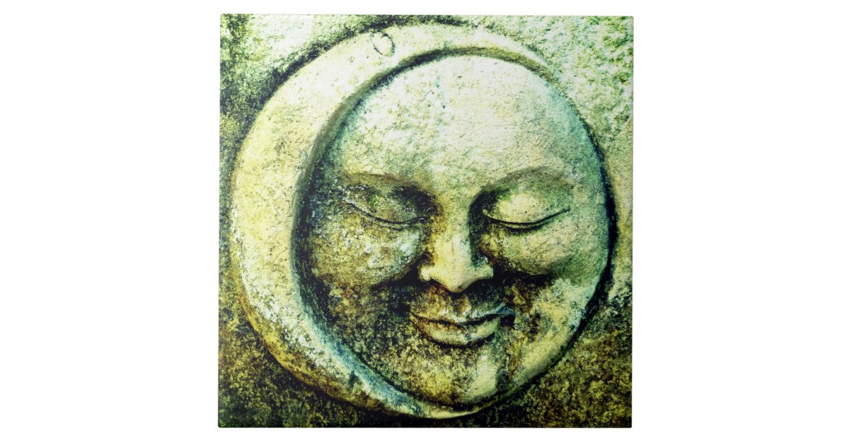 Stone look moon and sun face crescent ceramic tile | Zazzle