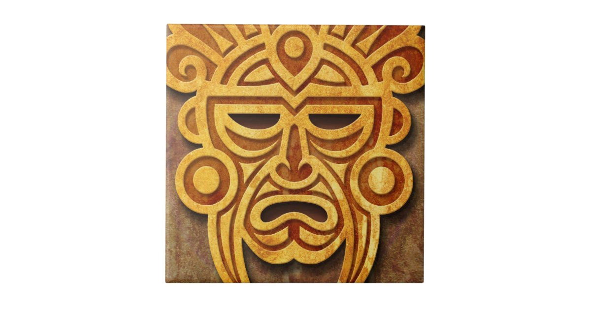 Stone Mayan Mask Tile | Zazzle
