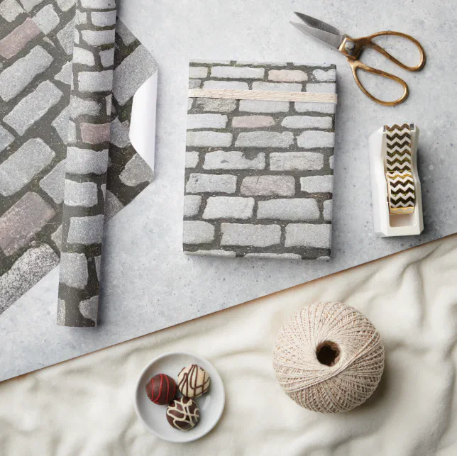 Stone Pathway Gray Cobblestone Street Sidewalk Wrapping Paper | Zazzle