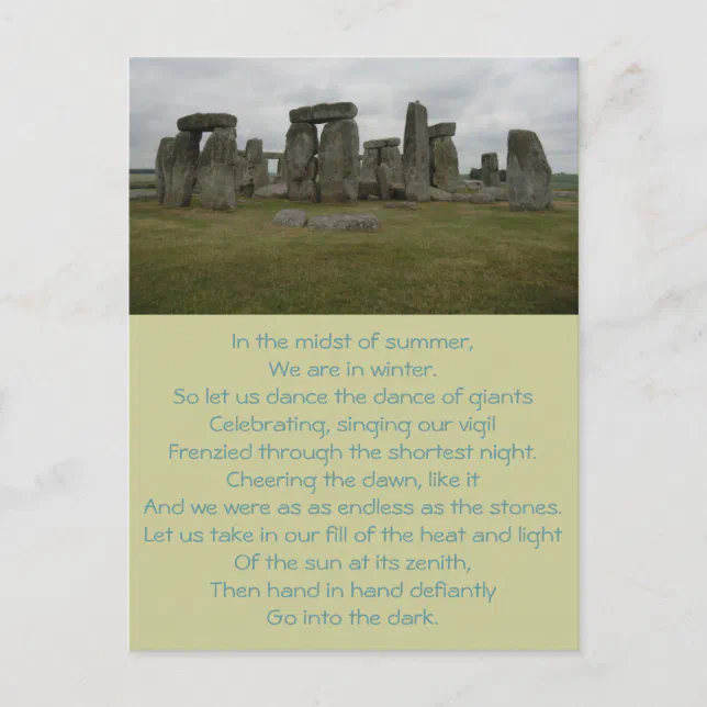 Stonehenge Summer Solstice Poem Postcard | Zazzle