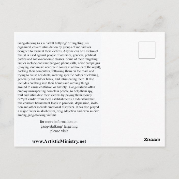 Stop Gang-Stalking POSTCARD | Zazzle