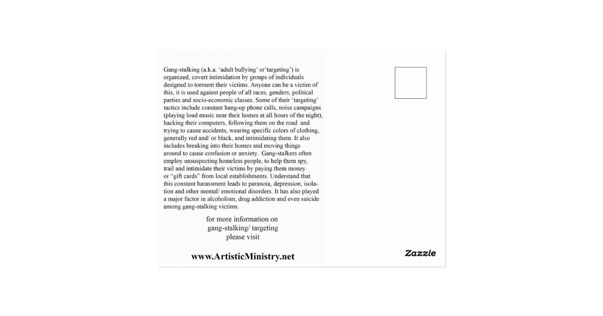 Stop Gang-Stalking POSTCARD | Zazzle.com