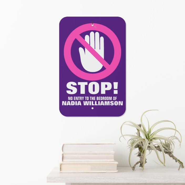Stop hand warning pink purple girls room no entry metal sign | Zazzle.com